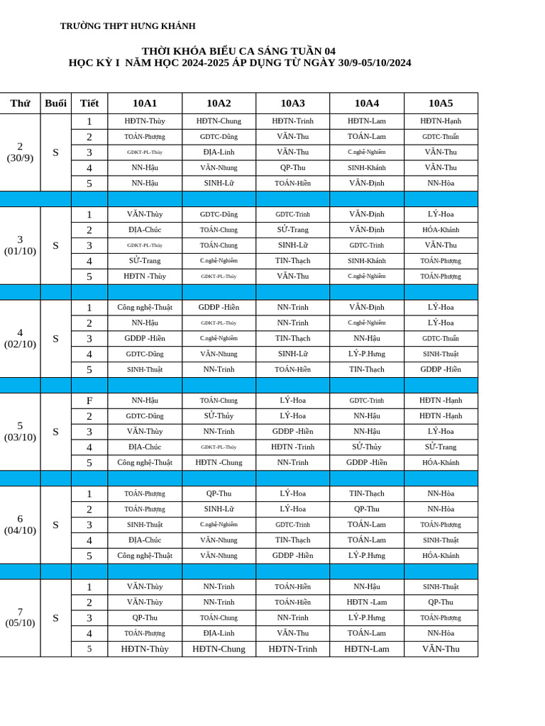 1.-TKB-CA-SÁNG-TUẦN-4-Thực-hiện-ngày-từ-30.9-đến-05.10.2024-Đ.Hưng-dạy-ca-chiều | PDF