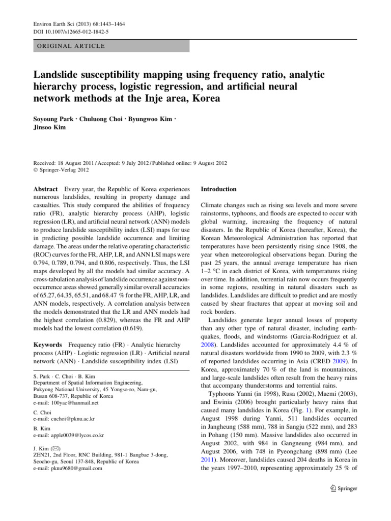 OK-AHP-Park-Landslide Susceptibility Mapping Using Frequency Ratio, AHP, Logistic Regression and ...