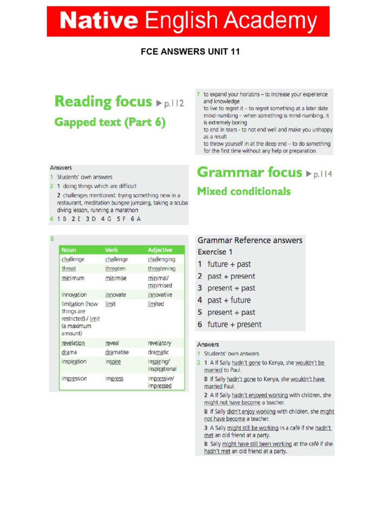 Fce Answer Key Unit 11 | PDF
