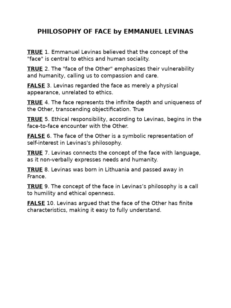 Philosophy of Face by Emmanuel Levinas | PDF
