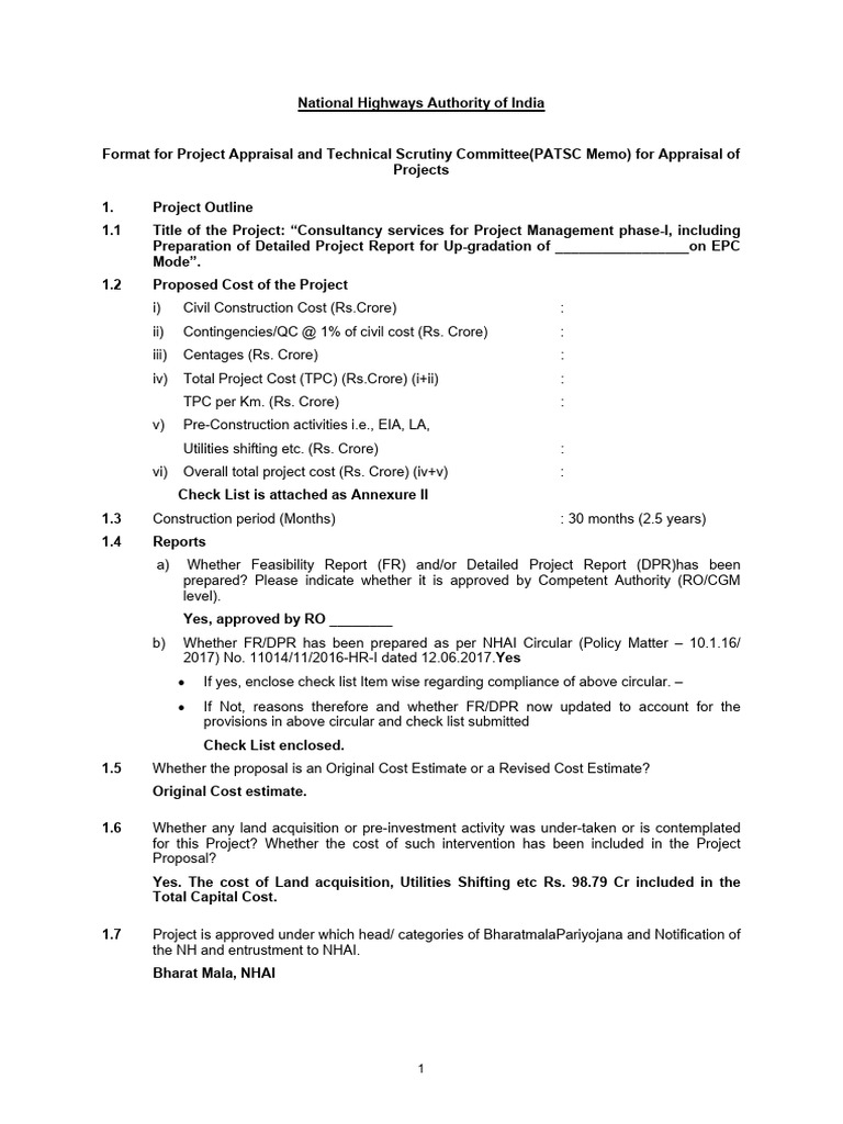 PATSC MEMO Sample | PDF | Internal Rate Of Return | Interchange (Road)