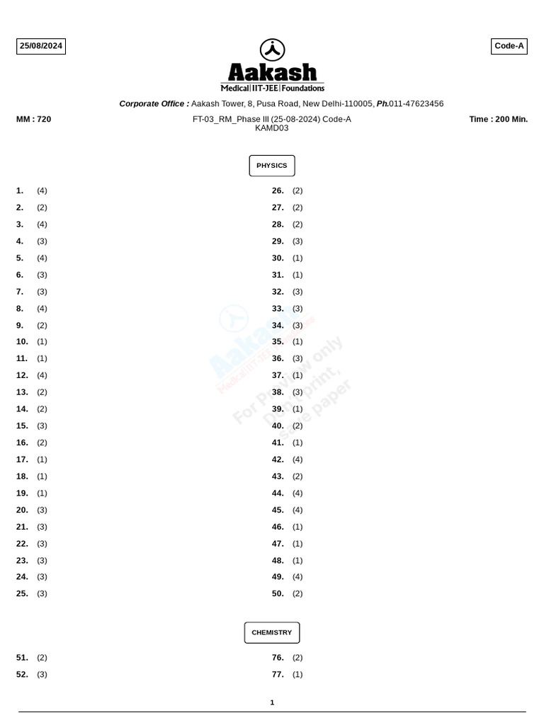 FT-03 - RM (25-08-2024) Phase-03 - ANG - KAMD03 (Solutions) | PDF ...