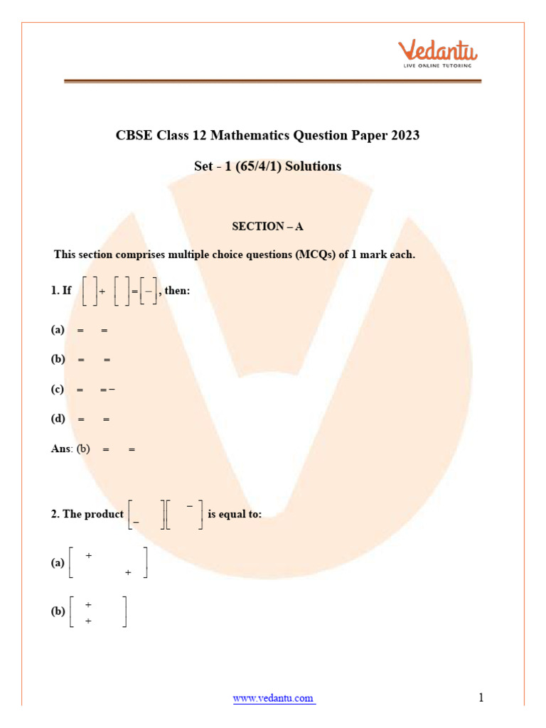 CBSE Class 12 Math Paper 2023 Solutions | PDF | Mathematical Physics ...