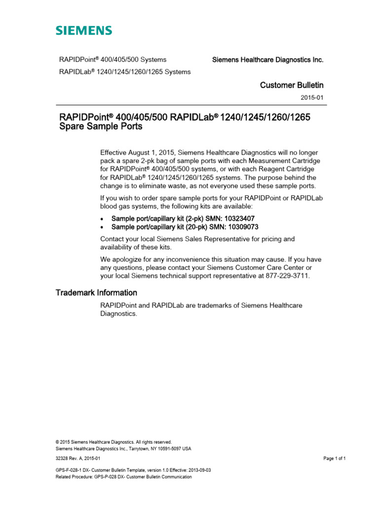 32328ra Spare Sample Ports Customer Bulletin | PDF
