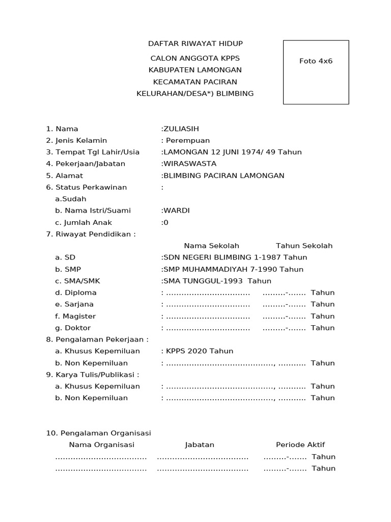 Daftar Riwayat Hidup Kpps (2) | PDF