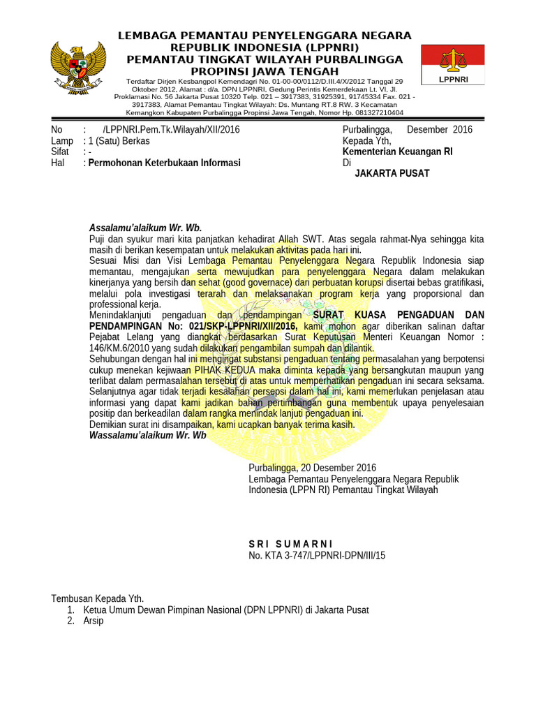 Surat Ke Kementrian Keuangan | PDF