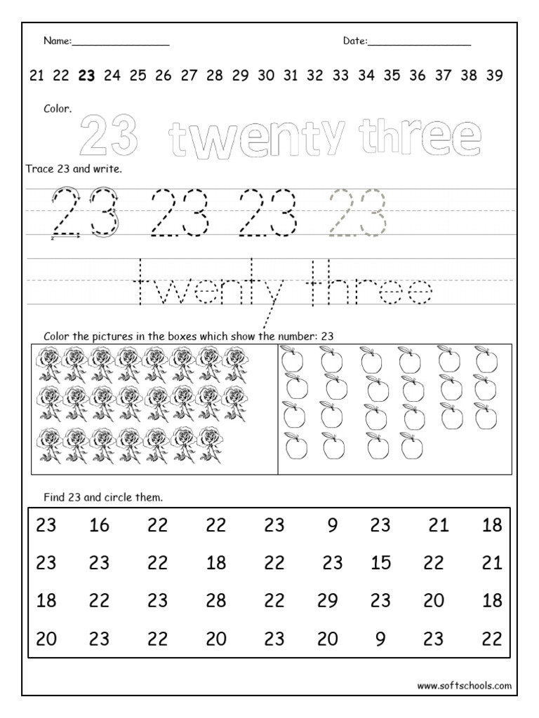 Number 23 Color Trace Worksheet 1 | PDF