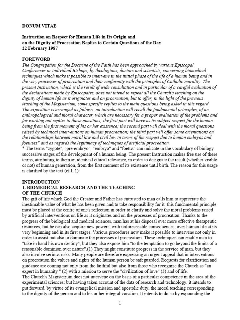 Donum Vitae (ENG) | PDF | In Vitro Fertilisation | Marriage