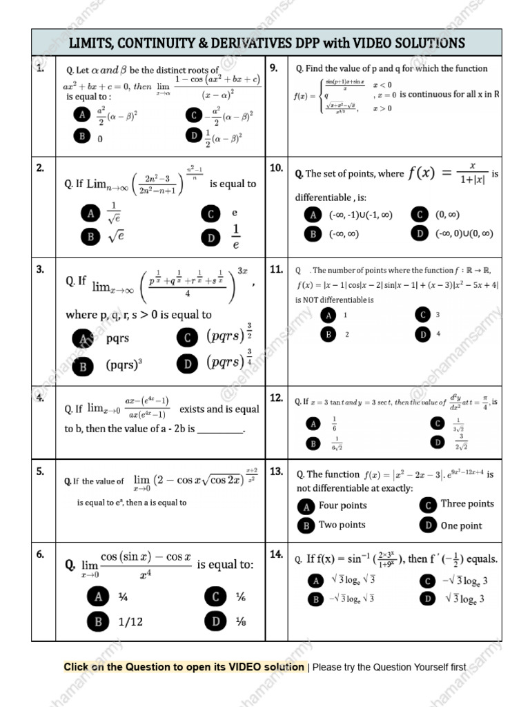 Dpp _ Jee 2025 Limits, Continuity & Derivatives | PDF