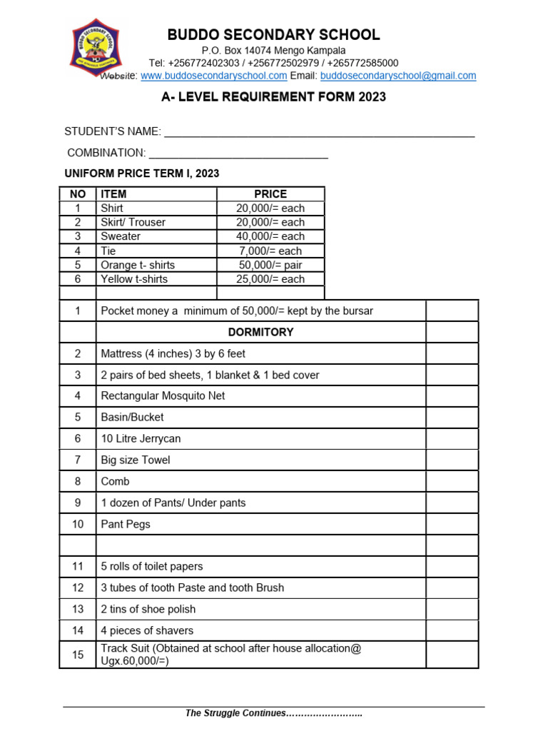 Buddo Secondary School Fees 2023 | PDF
