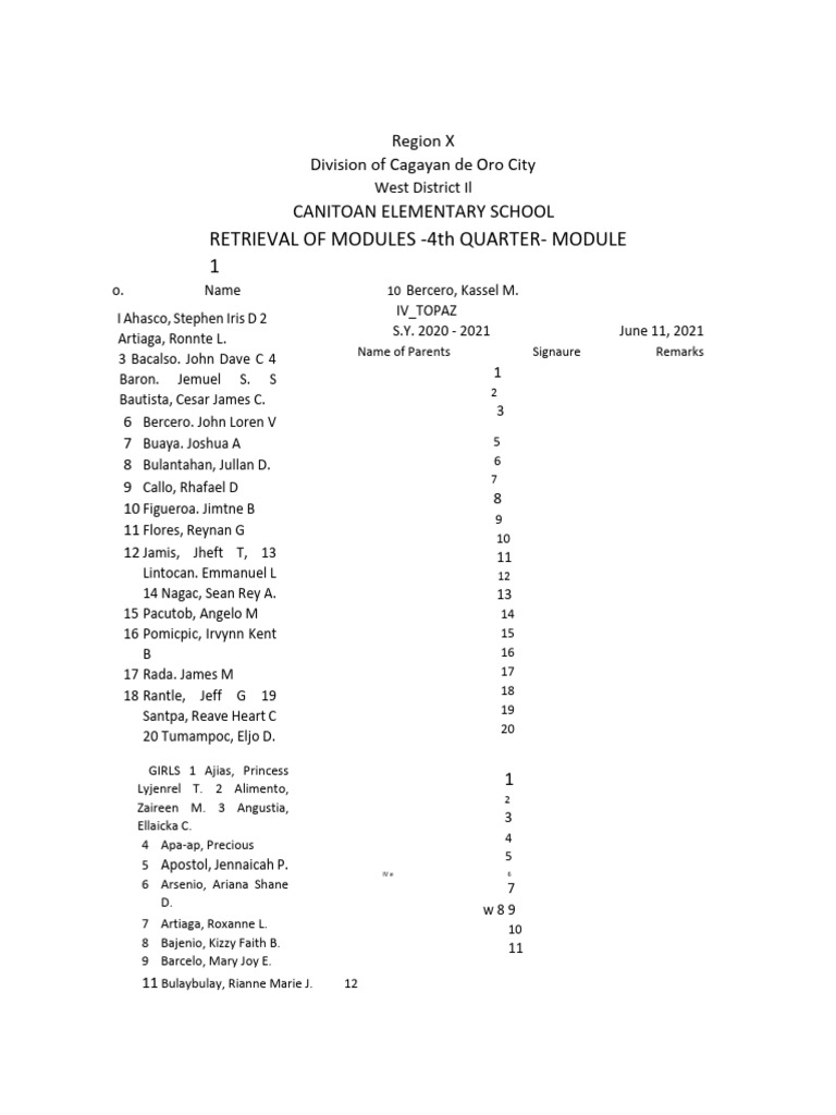 Retrieval of Modules Practice | PDF