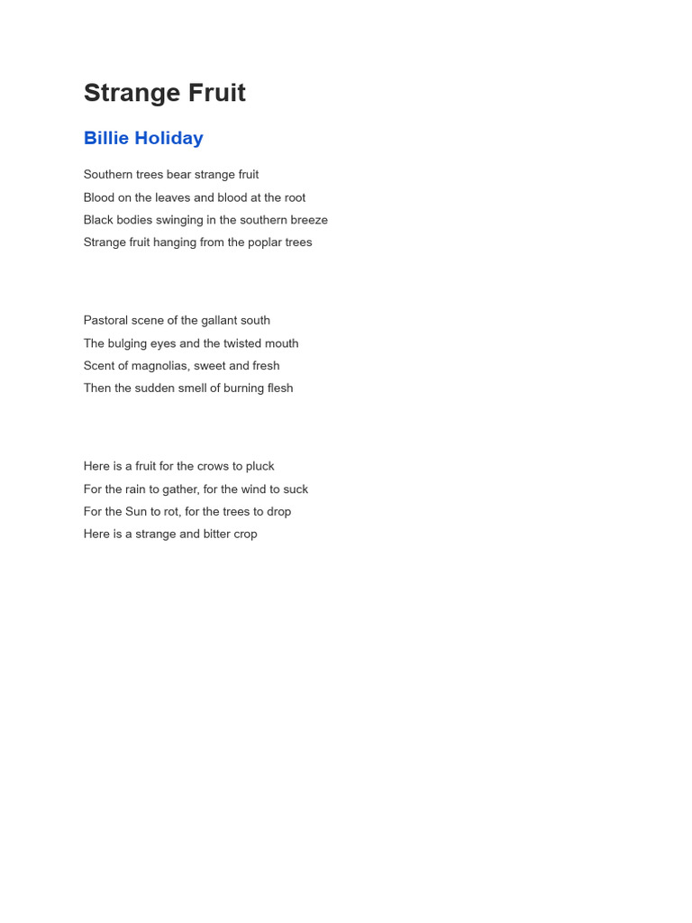 Billie Holiday's "Strange Fruit" Analysis | PDF