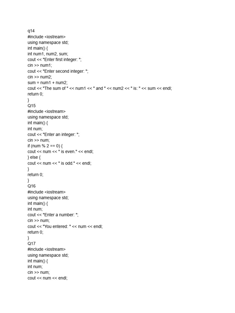 C++ Basic Input and Output Examples | PDF
