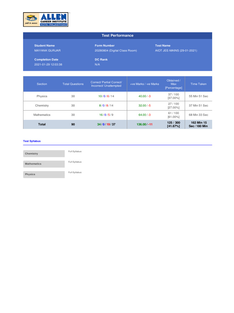 Aiot Jee-Mains (29-01-2021) | PDF