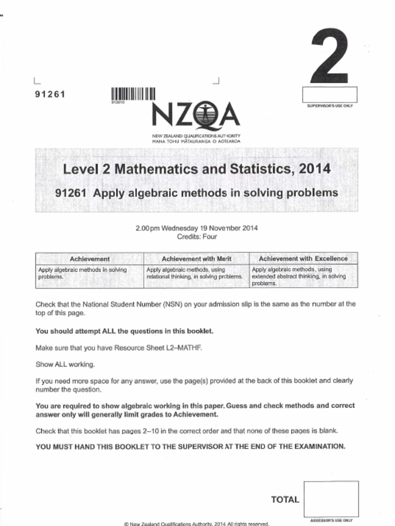 Ncea Algebra 2014 Answers | PDF
