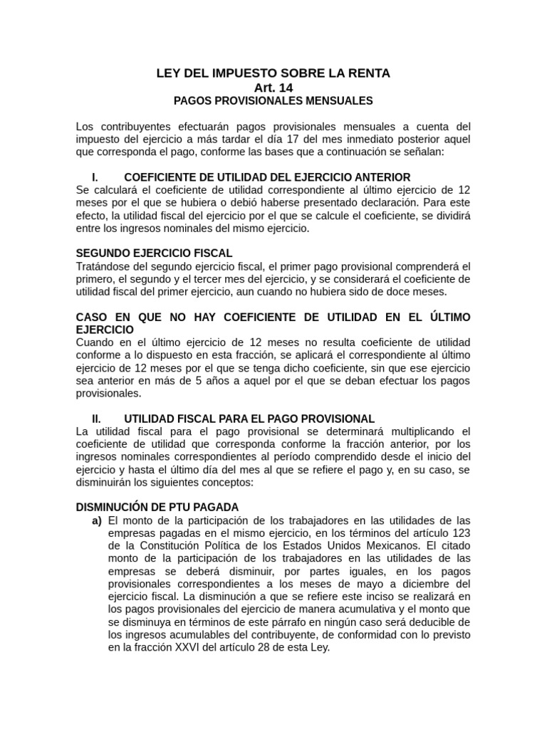 Artículo 14 LISR | PDF | Impuesto sobre la renta | Impuestos
