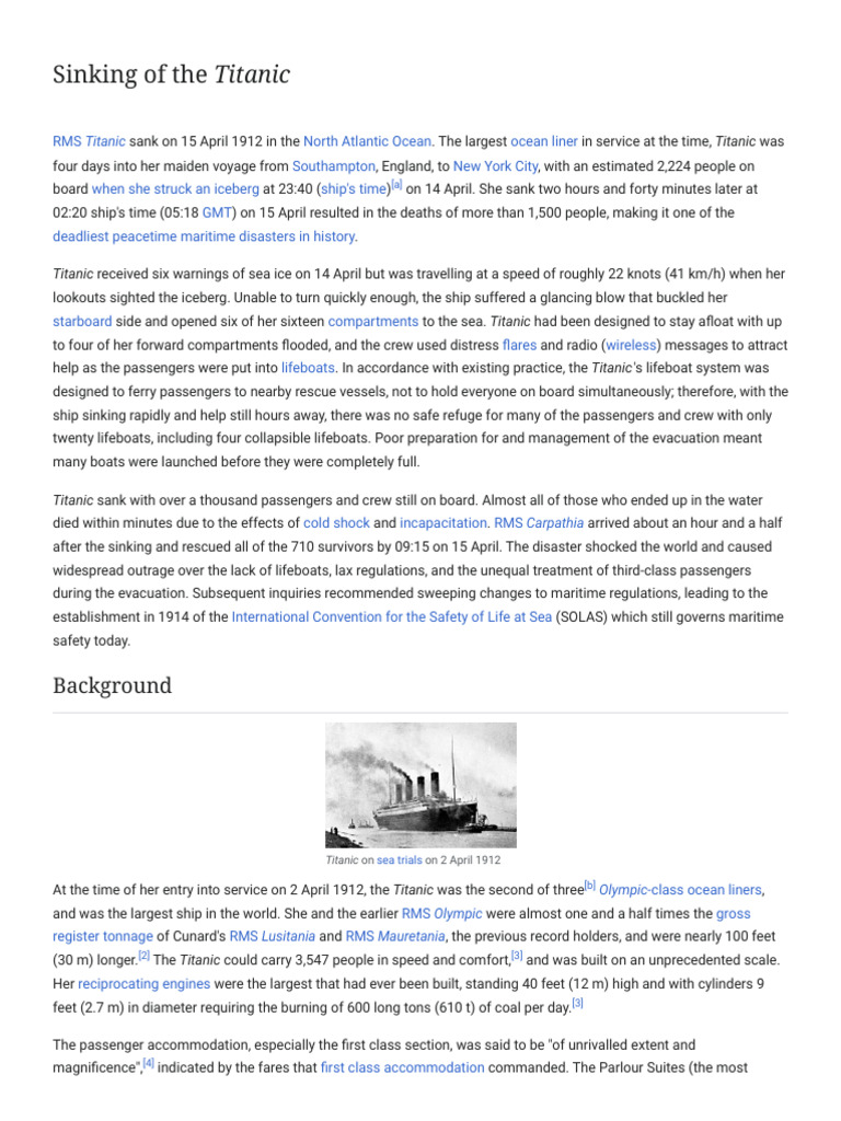 Sinking of the Titanic - Wikipedia | PDF | Ships | Shipping