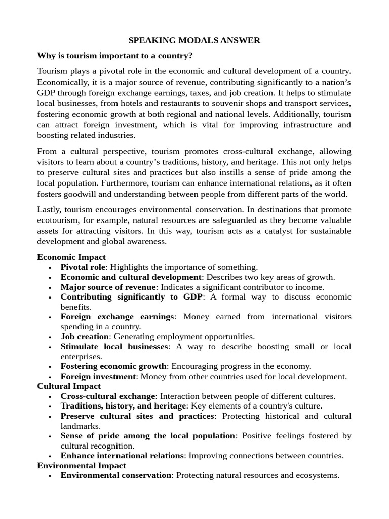 Speaking Modals Answer - Tourism | PDF | Tourism | Economic Growth