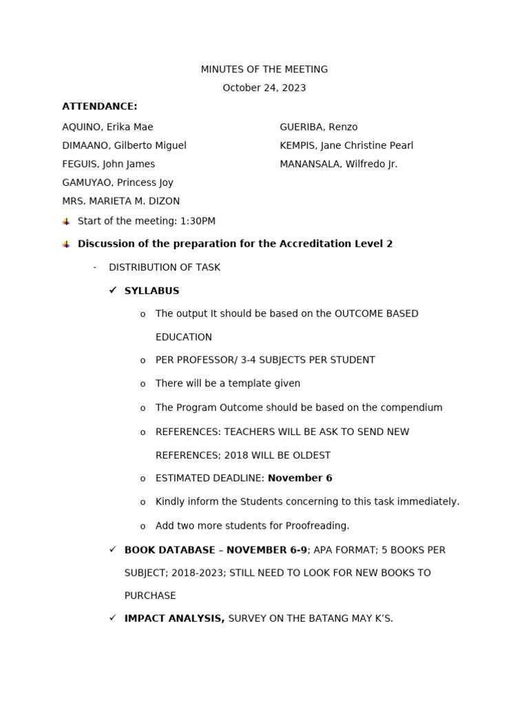 Accreditation Meeting Minutes - Oct 2023 | PDF