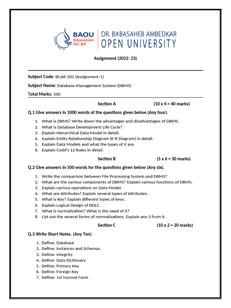 BCA Assignments For Students | PDF | Databases | Relational Database