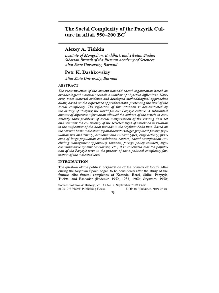 Social Complexity of Pazyryk Culture | PDF | State (Polity) | Society
