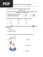 Grade 2 Admission Test | PDF