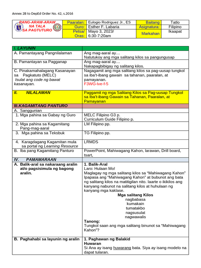 DLL Filipino COT2 4thQ | PDF