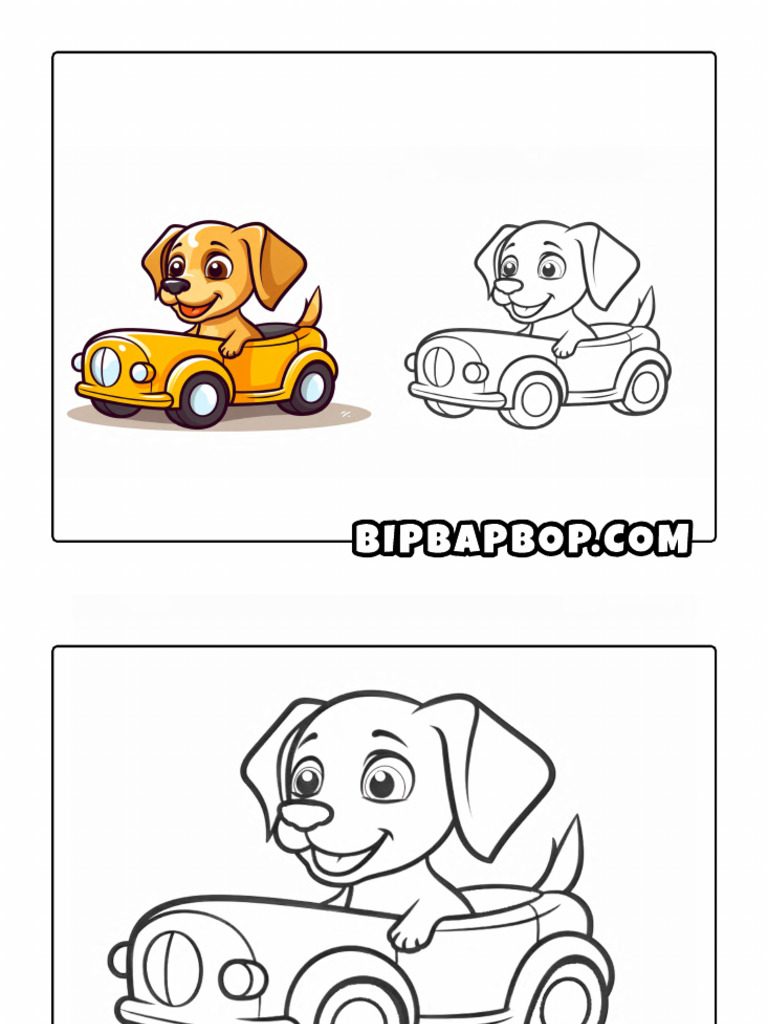 Easy Dog Driving Car Coloring Pages Letter | PDF