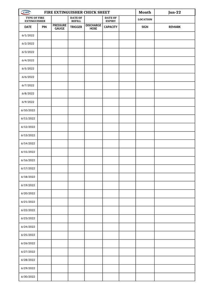 Fire Extinguisher Check Sheeet | PDF