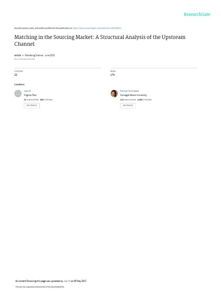 Matching in The Sourcing Market: A Structural Analysis of The Upstream ...