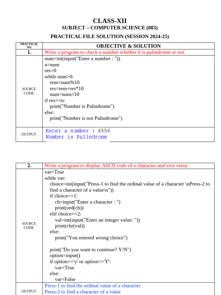 Class Xii Practical List Comp SC Final | PDF | Databases | Computer Science