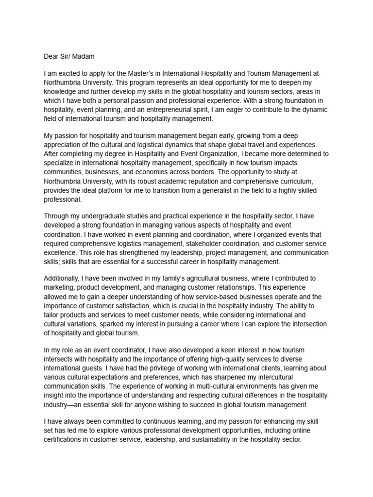 Personal Statement of Bell | PDF | Sustainability | Tourism