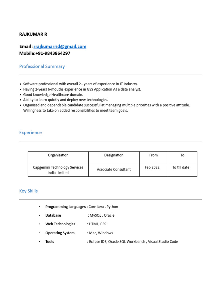 Rajkumar R - Resume | PDF | Databases | Computer Programming