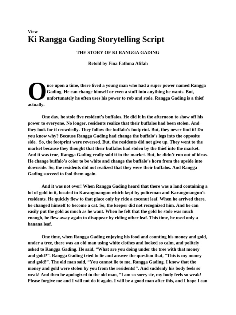 Ki Rangga Gading Story Telling Script | PDF