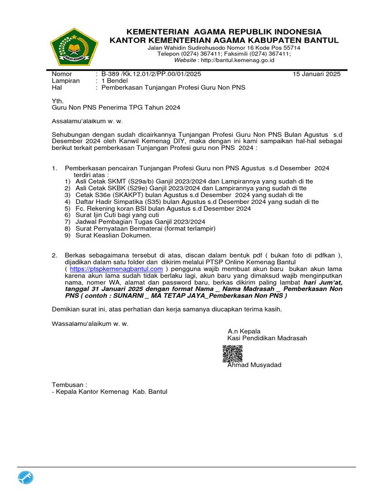 Edaran Pemberkasan TPG Non Pns Tte | PDF