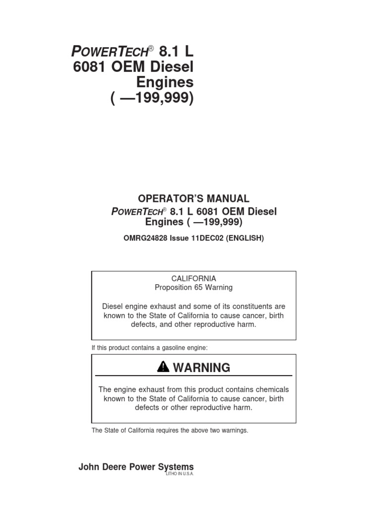 John Deere 6081 Diesel Engine Manual | PDF | Waste | Personal ...