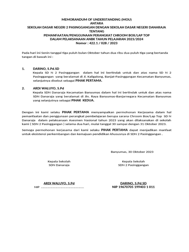 Memorandum of Understanding | PDF
