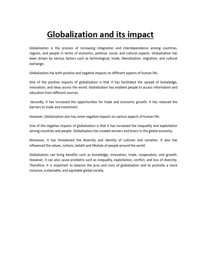 Globalization and its impact | PDF