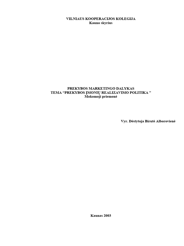 Prekybos Imoniu Realizavimo Politika (Alboroviene) | PDF