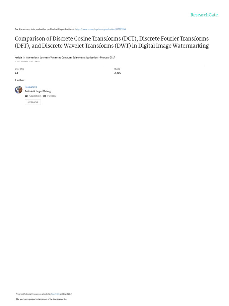 Paper 32 Comparison Of Discrete Cosine Transforms Pdf Discrete