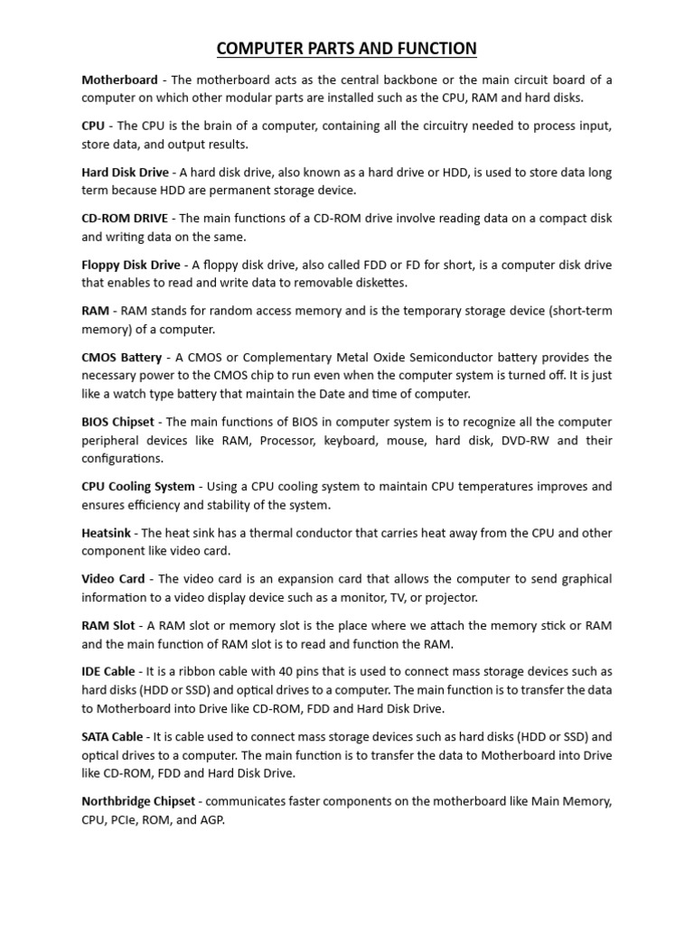 COMPUTER PARTS AND FUNCTION New - 2 | PDF | Random Access Memory ...