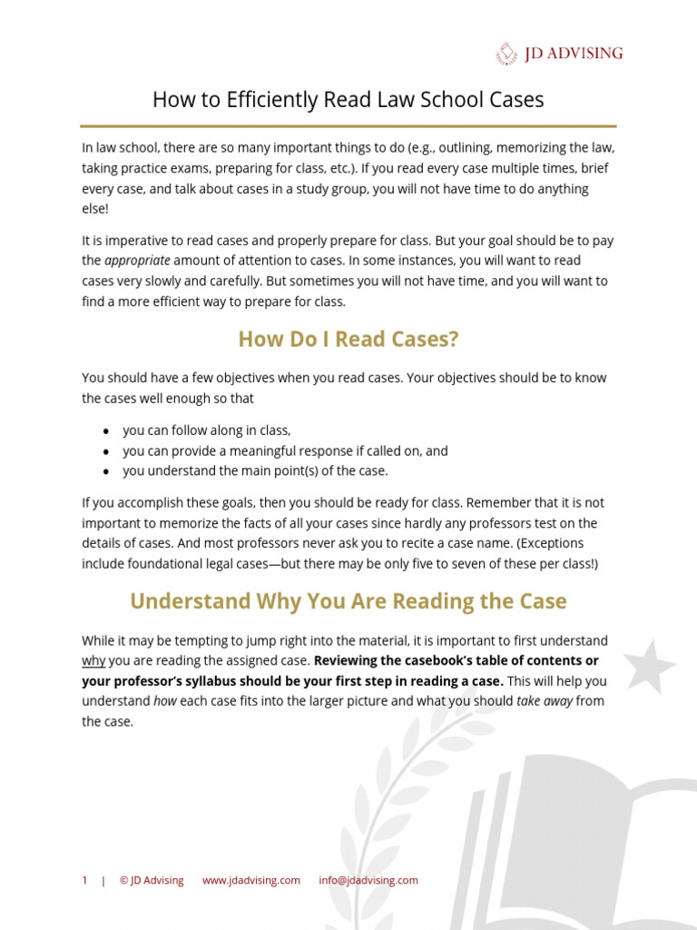 How To Efficiently Read Law School Cases | PDF | Cognition | Cognitive ...