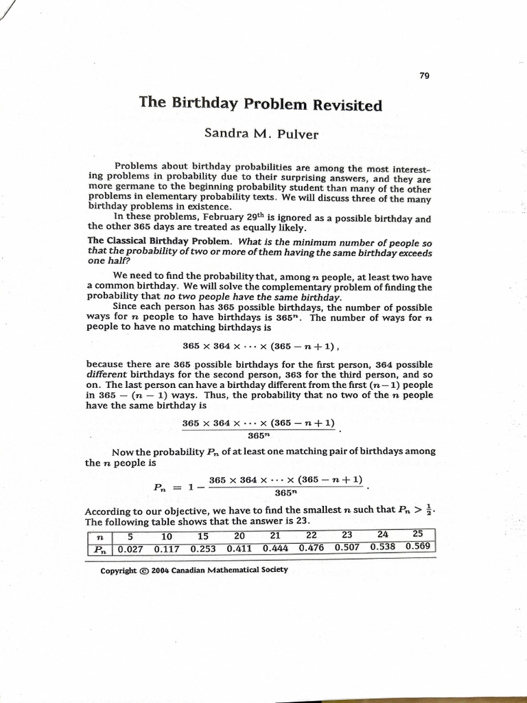 The Birthday Problem Revisited | PDF