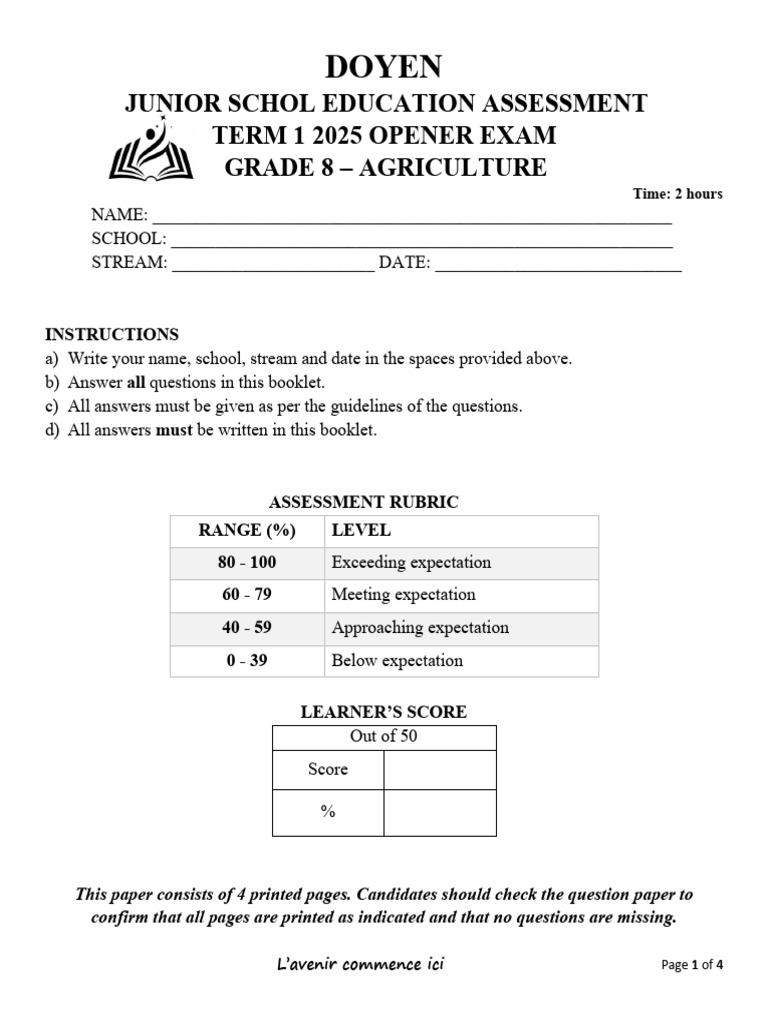 Grade 8 Agriculture Term 1 2025 Opener Exam | PDF | Surface Runoff | Soil
