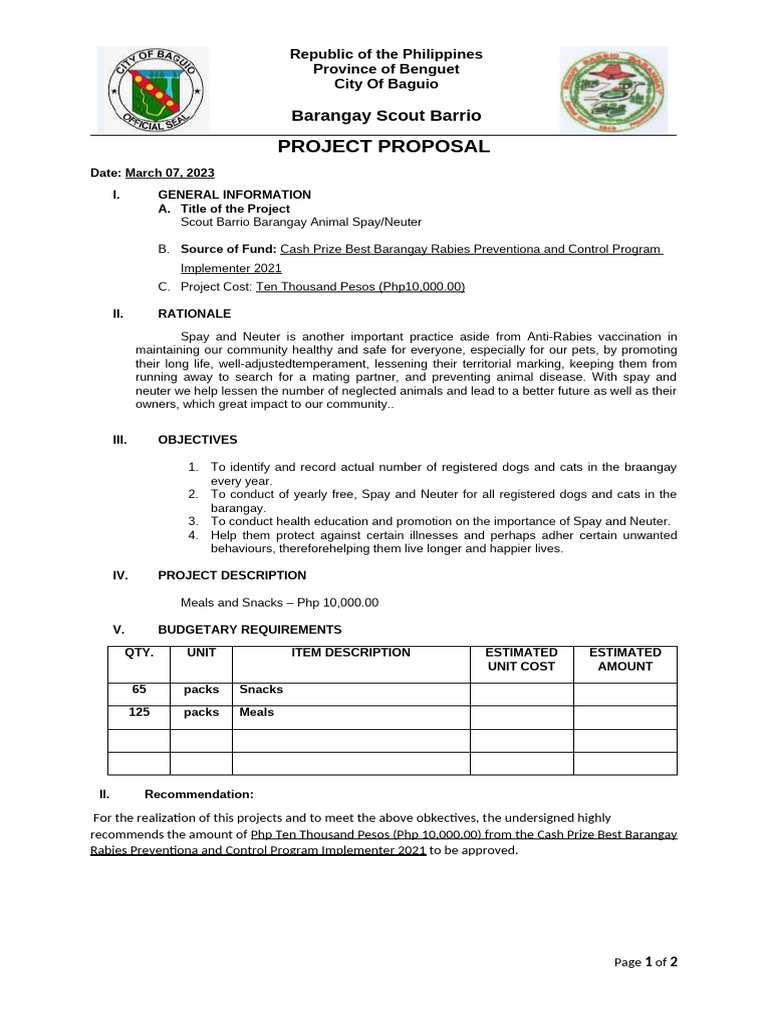 Scout Barrio Animal Spay/Neuter Project | PDF | Neutering | Animal Welfare