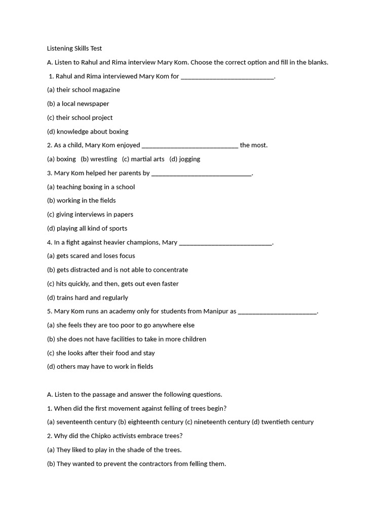 Listening Skills Test | PDF