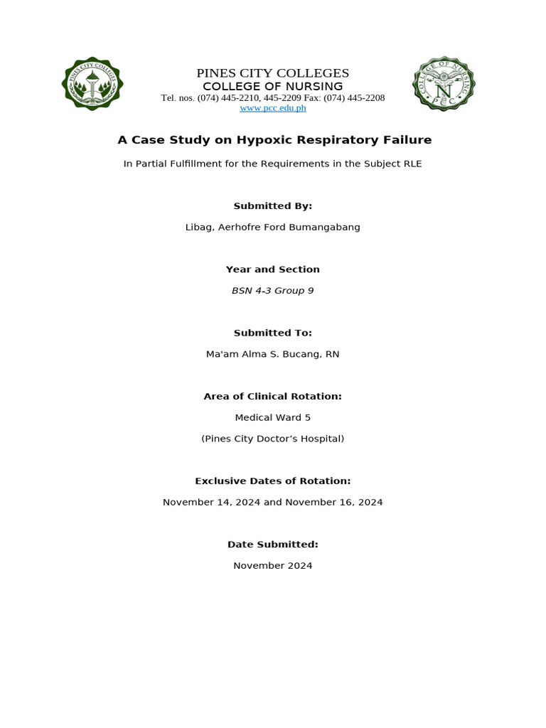 Hypoxic Respiratory Failure Case Study | PDF | Anemia | Medical Specialties