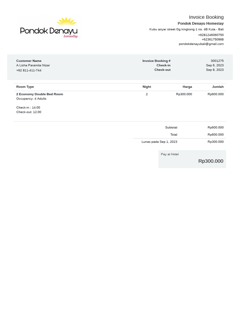 Invoice Booking#0001275 | PDF
