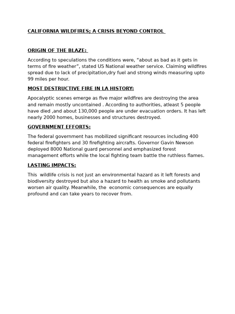 California Wildfires A Crisis Beyond Control | PDF