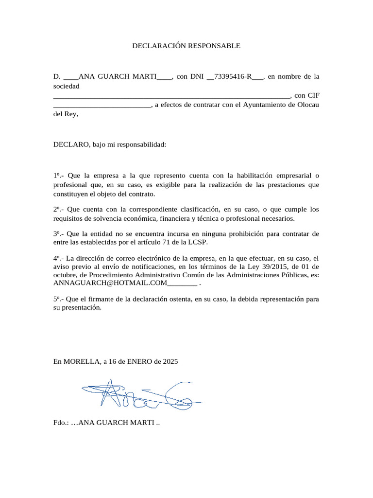 Declaración Responsable | PDF